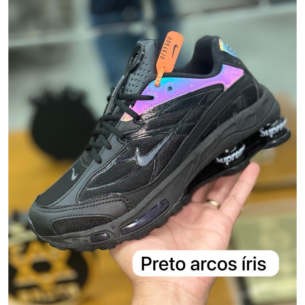 Tênis Níke Shox 4 Molas SUPREME Branco Arco Íris Camaleão Masculino ...
