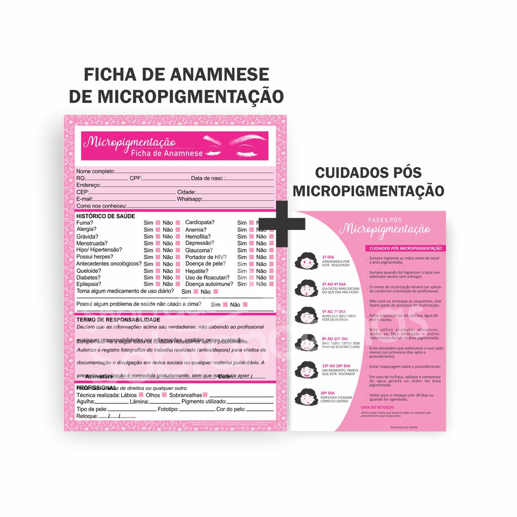 Kit Anamnese Micropigmentação Sobrancelhas Ficha Bloco Cuidados