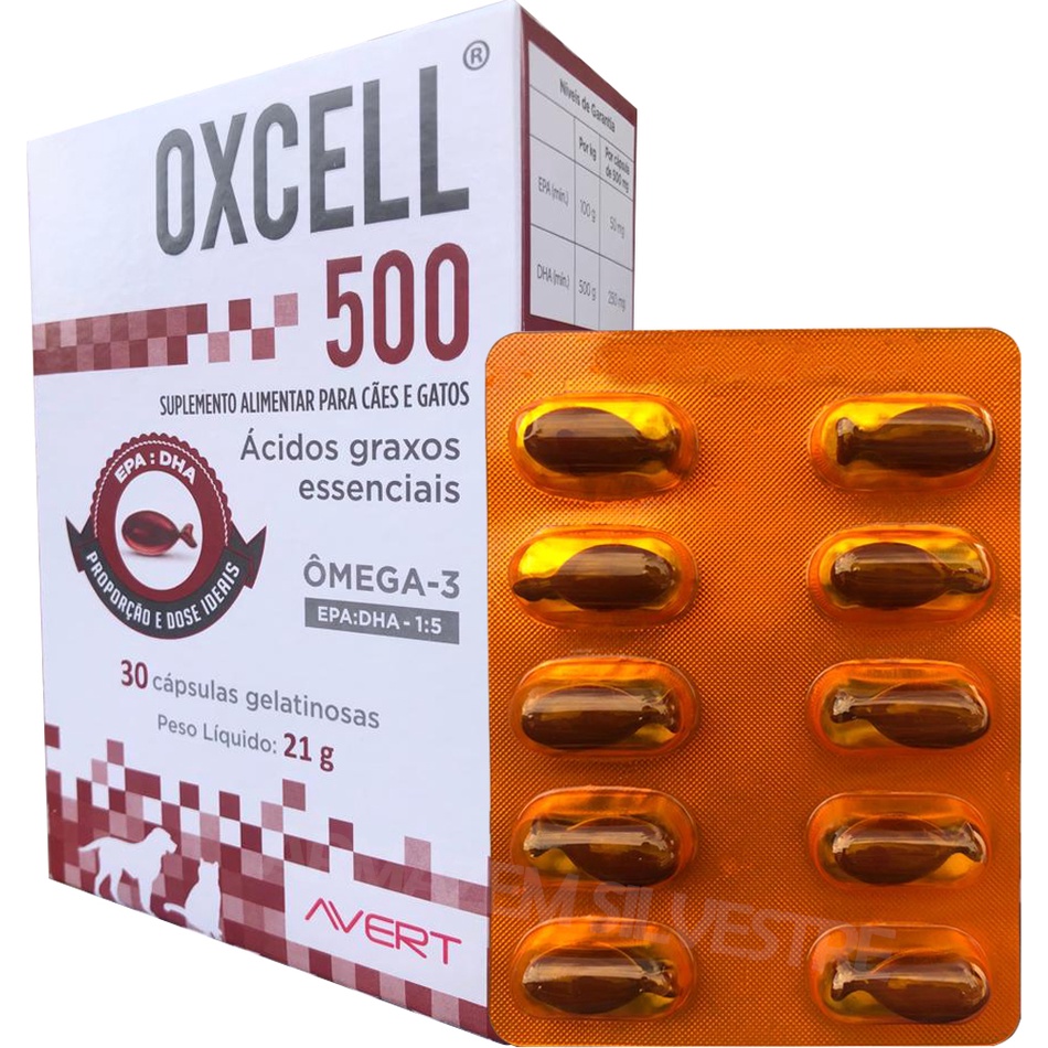 Oxcell 500 30 Cápsulas Suplemento Alimentar Omega 3 Cães Gatos Avert ...
