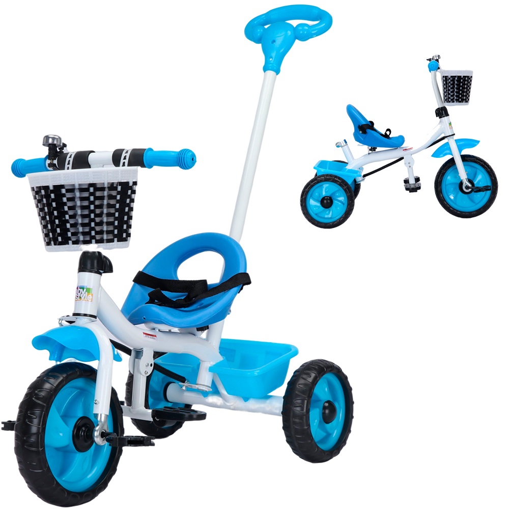Triciclo Infantil com Empurrador Crianças 3 Rodas Pedal Passeio Flex ...