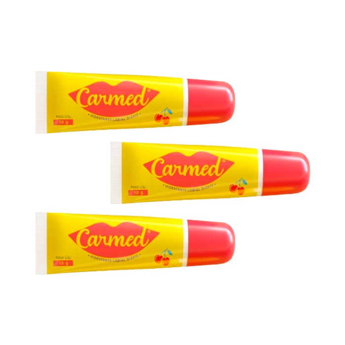 Carmed Protetor Hidratante Labial Diário Incolor Sabor Cereja 10g - Kit C/3 | Shopee Brasil