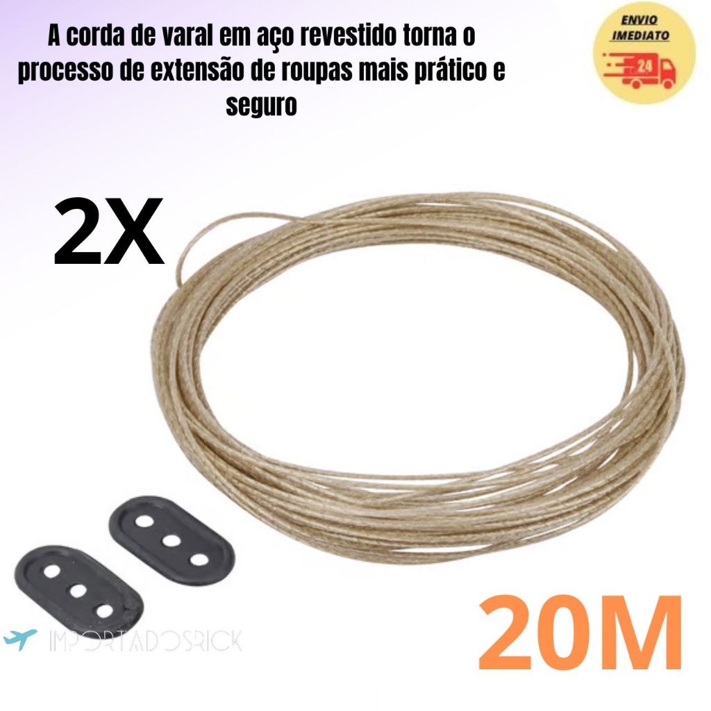 Varal Cabo De Aço Corda Revestido C/ 20 Mts Forte Resistente td ...