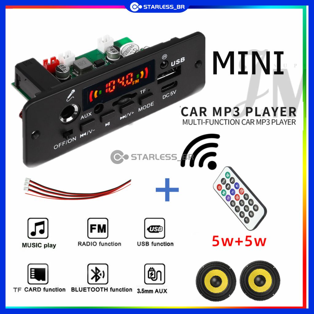 Placa Amplificadora 5V Decodificadora Bluetooth 5.0 10W Suporte A ...