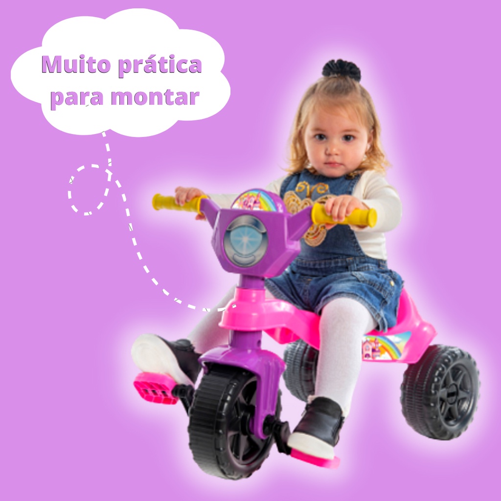 Triciclo Infantil Com Pedal Motoca Menina Suporta ate 24kg Velotrol ...