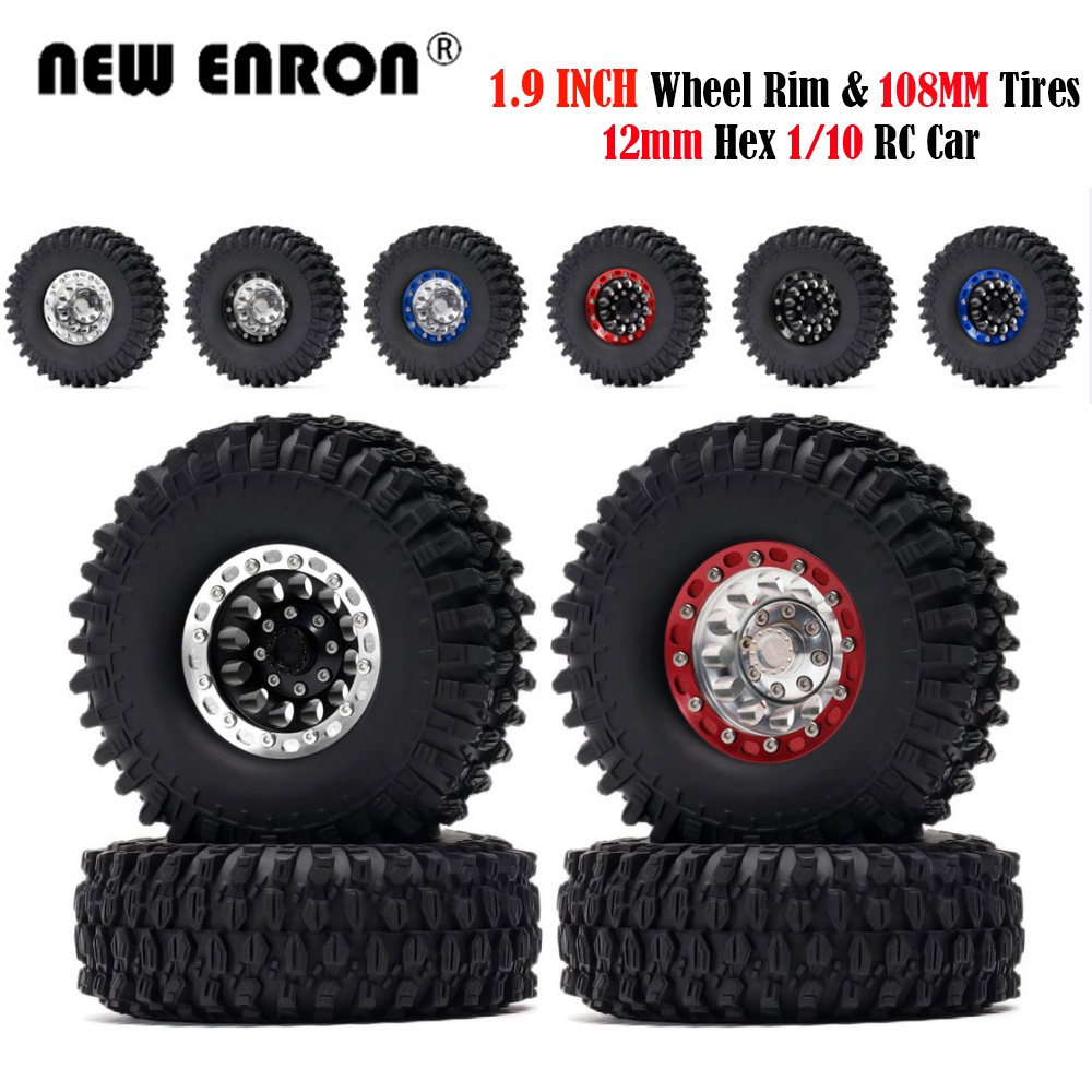 4 Pc 1.9 polegada Metal Beadlock Aros de Borracha 108mm Rodas Pneus ...
