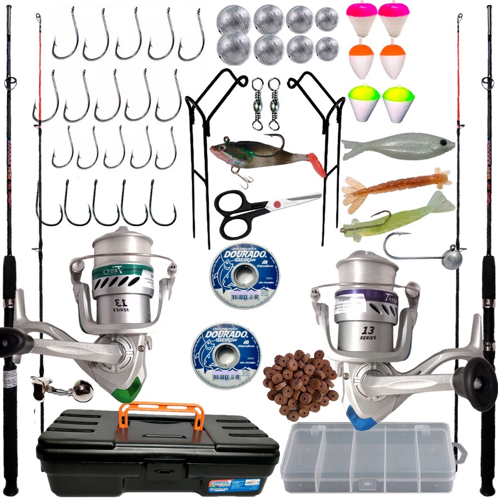 Kit De Pesca Completo 20kg C/ 2 Varas + 2 Molinetes Maleta | Shopee Brasil