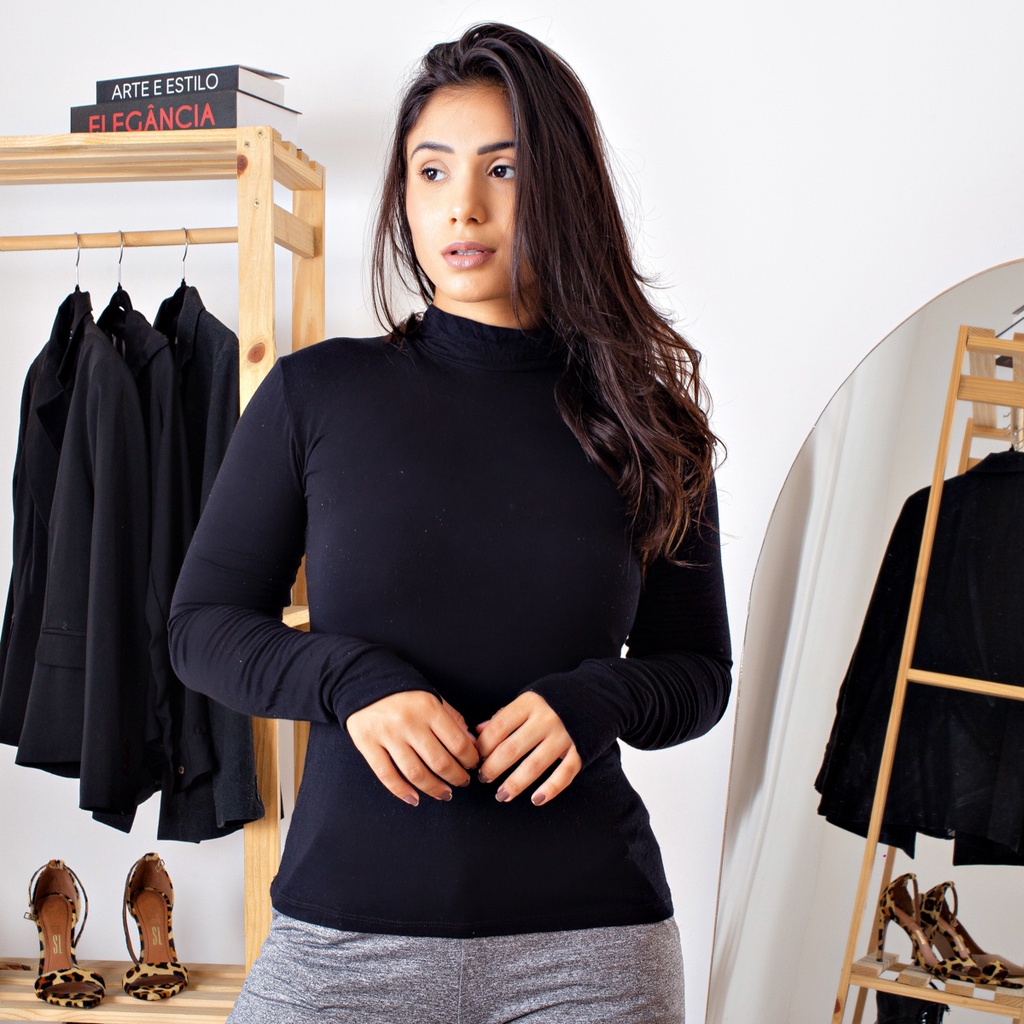 Cacharrel Feminina Gola Alta Role Segunda Pele Blusa de Frio Gaucha Blusas Manga Longa Feminino ...