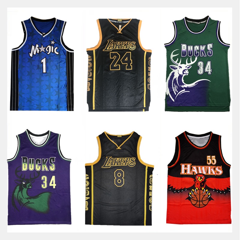 Uniformes de basquete da NBA Lakers 8 #24 Magic 1 McGrady Bucks Realen ...