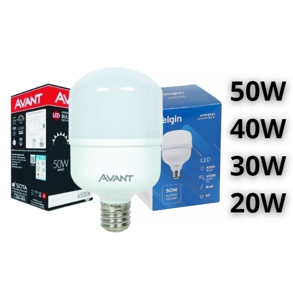 Lâmpada Led Super Bulbo 20w, 30w, 40w, 50w E27 Bivolt 6500K Branco Frio Avant/Elgin ORIGINAL (1 ...