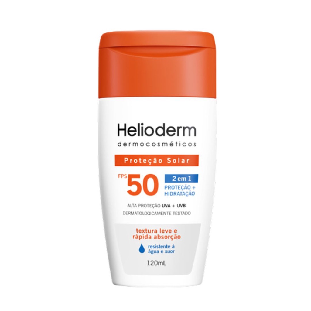 Protetor Solar Helioderm FPS 50 2 em 1 Proteção e Hidratação 120ml ...