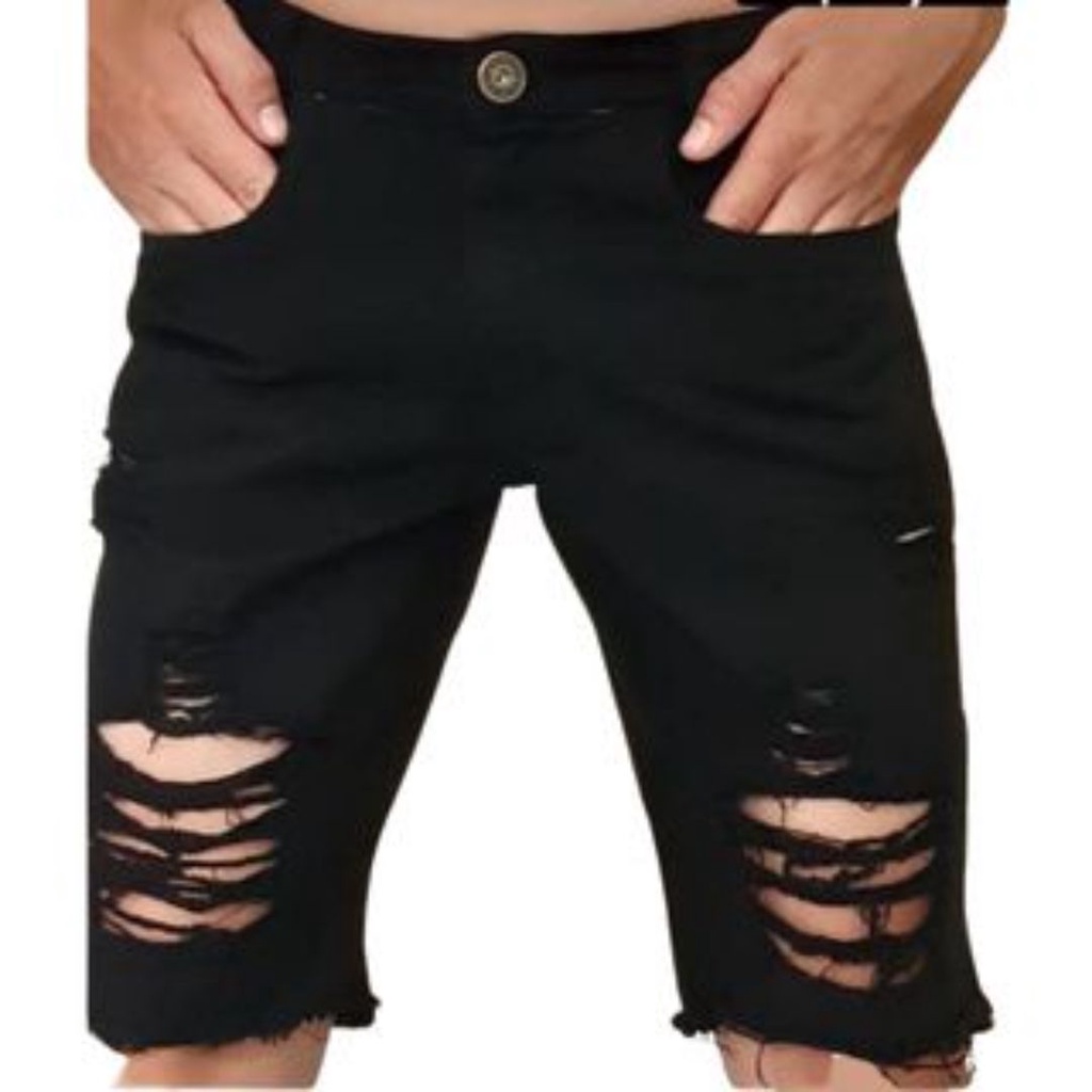 Bermuda Masculina Preta Runway Jeans Rasgado Destroyed - Artistic ...