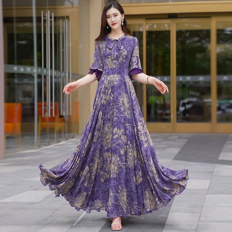 Vestido Chiffon roxo de alta qualidade Mulheres 2023 Summer Elegant ...