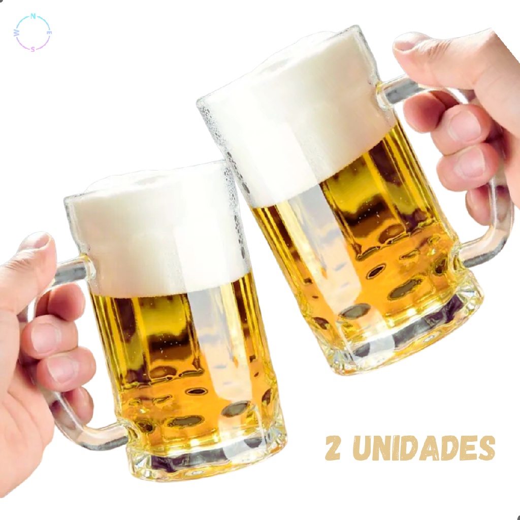 Caneca Chopp Cerveja De Vidro 400 ml Kit Conjunto Com 2 Copos | Shopee Brasil