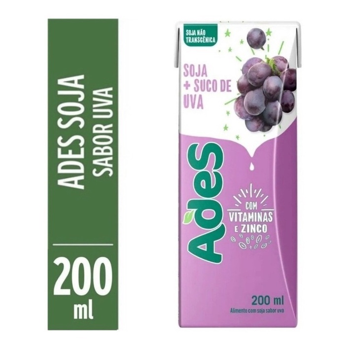 Suco De Soja Ades Sabor Uva 200ml Sem Lactose - 12 Unidades | Shopee Brasil