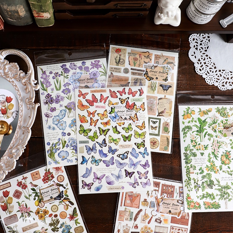 ENWEI 1 Folha [Série Flor] Adesivos Para Jornal Butterfly Vintage Washi ...