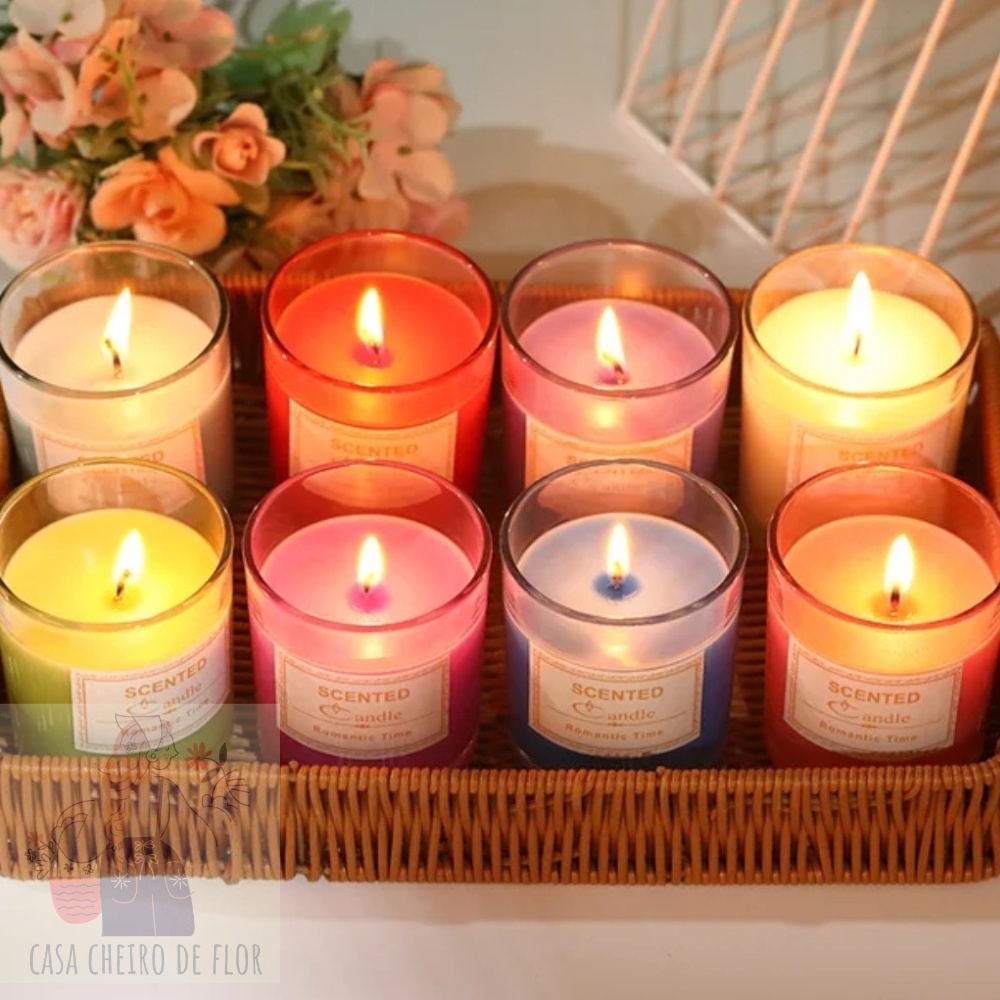 Velas Coloridas Perfumadas Frutas e Flores Com Cera Vegetal no Copo ...