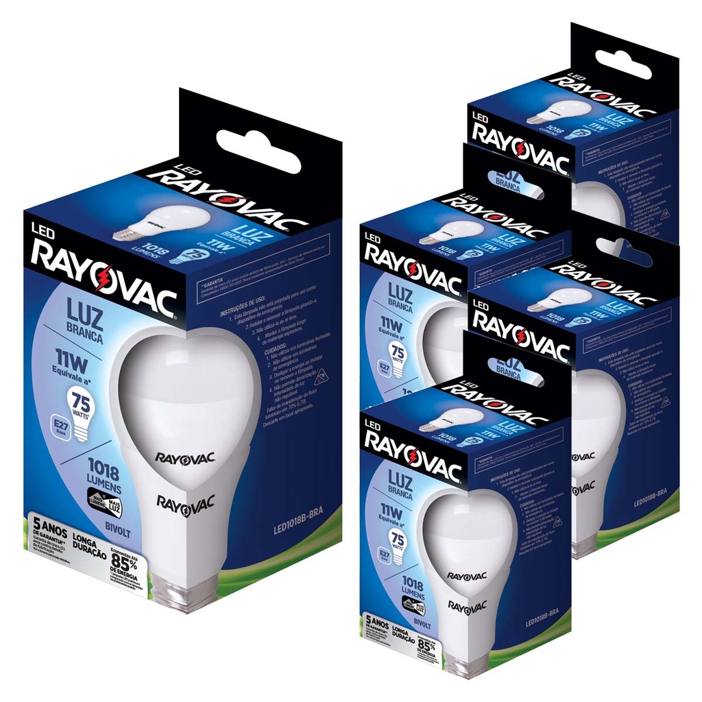Lampada LED 11W Luz Branca 6500K Rayovac 5 caixas Bulbo Soquete E27 Luz ...