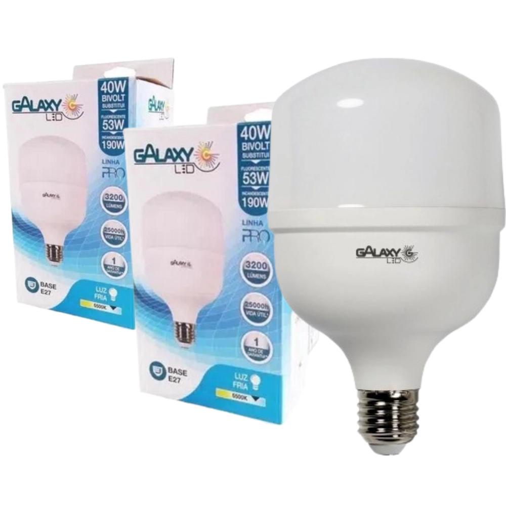 Kit 2 Lampada Led Bulbo Alta Potência 40W Bivolt E27 Luz Branco Frio 6500K 3200 Lúmens Galaxy ...