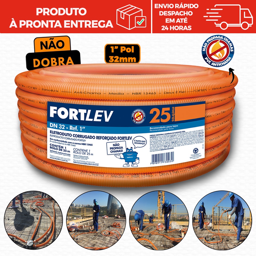 Conduíte Corrugado Reforçado Laranja 1pol 32mm 25m Antichamas ...