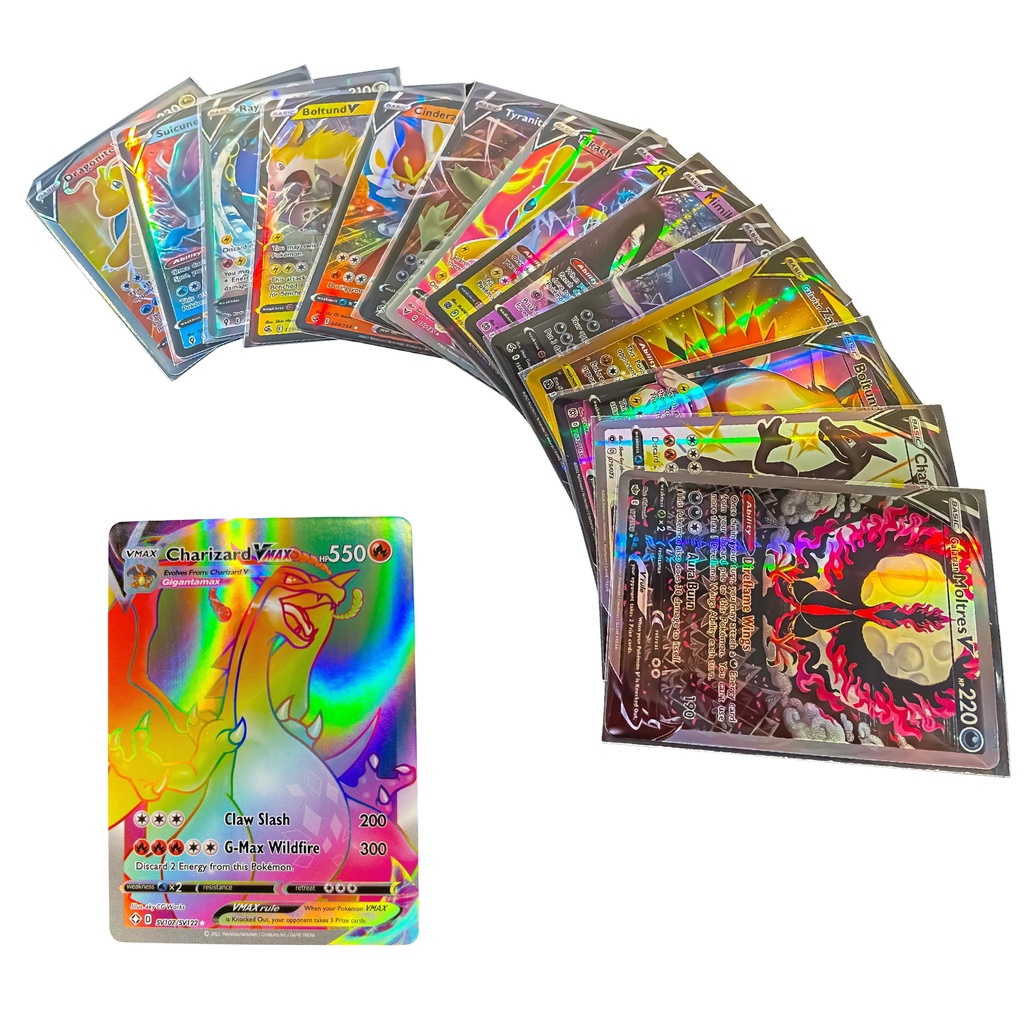 Kit 30 Cartas Pokémon V + Charizard Rainbow VMAX 550 HP | Shopee Brasil