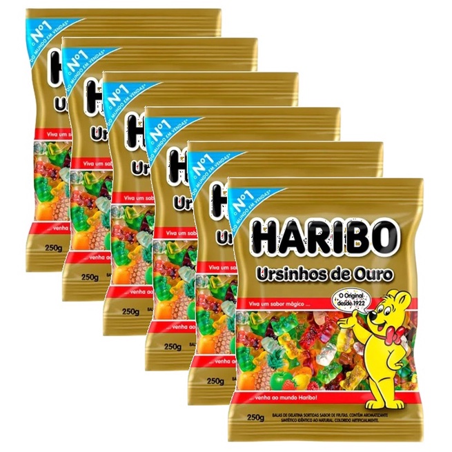kit 6 Bala de gelatina Ursinho de Ouro Haribo Pacote 250G | Shopee Brasil