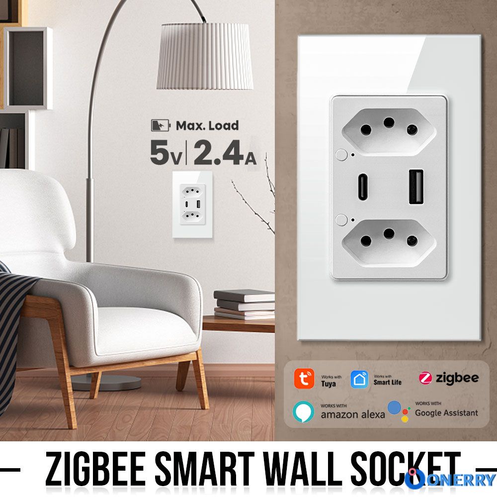 Tomada de parede inteligente Tuya Zigbee3.0 16a 3680w Usb Tipo C Saída ...