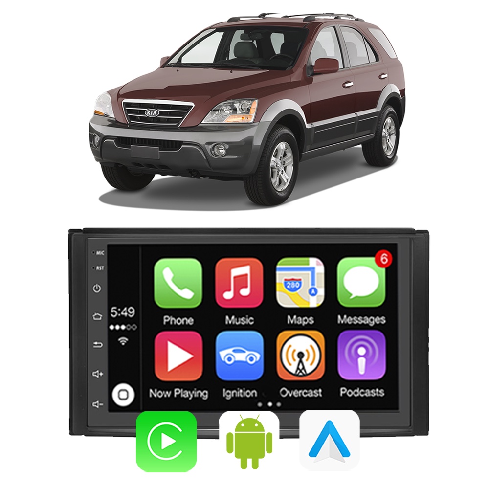 Kit Central Multimidia Carplay Android Auto Kia Sorento 2007 2008 2009 7 Polegadas Google Voz ...