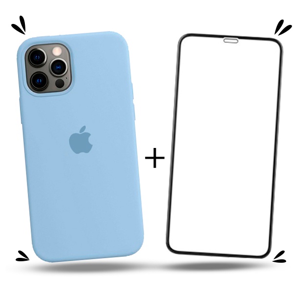 Kit 2em1 Capa + Pelicula Para iPhone 12 / 12 Pro - Case Silicone Aveludada + Pelicula de Vidro ...