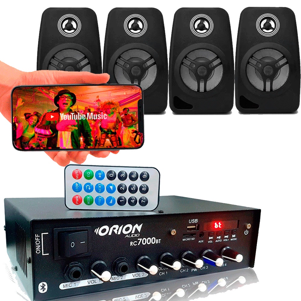 Kit Som Ambiente 500 W Bt +4 Caixas Parede Pretas+ 100 M Fio | Shopee ...