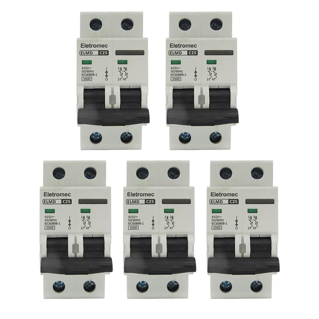 Kit 5 Disjuntor 25A Amperes Bipolar Curva C Eletromec | Shopee Brasil