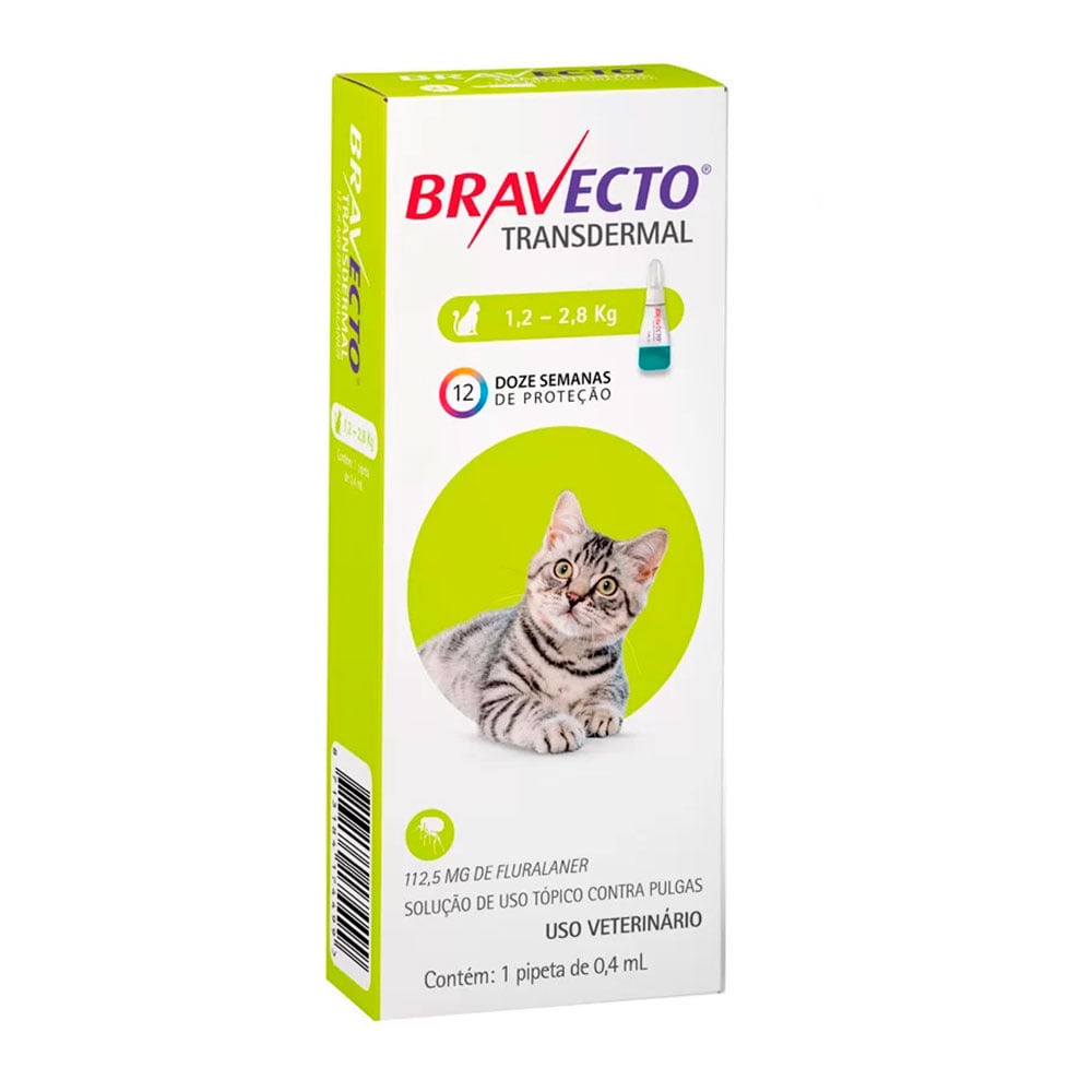 Antipulgas MSD Bravecto Transdermal Gatos 1,2 A 2,8kg 112,5mg | Shopee Brasil