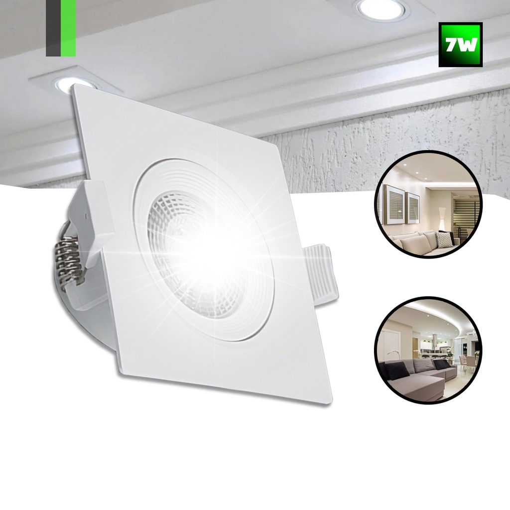 Spot Led de Embutir Quadrado 7w Branco Frio 6500k Direcionavel Para ...