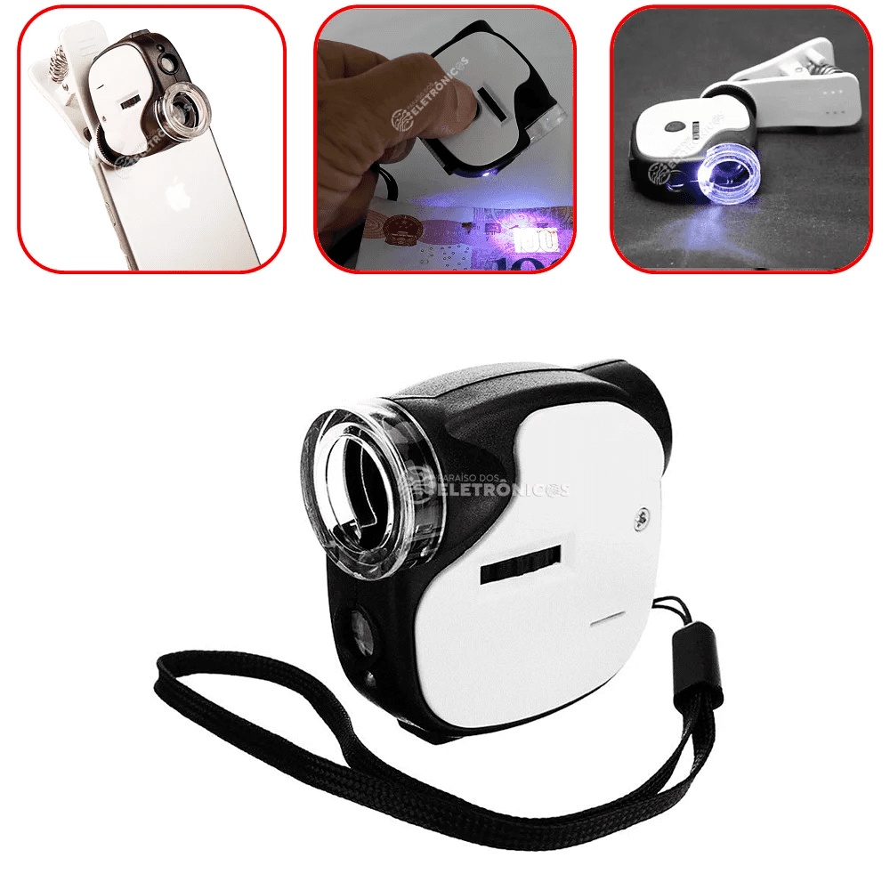Mini Microscópio Lupa Conta-fio 55x Luz Uv Com Clip Para Cel 57004 ...