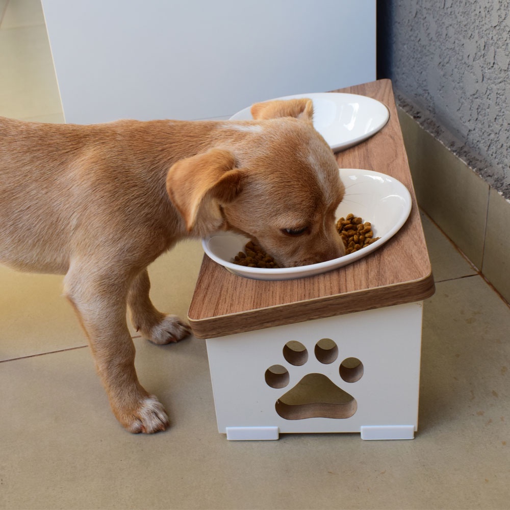 Comedouro Bebedouro Duplo Pet Mdf Elevado Cachorro | Shopee Brasil