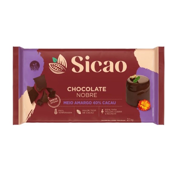 Chocolate Nobre Meio Amargo 40% Cacau Barra 2,1kg Sicao | Shopee Brasil
