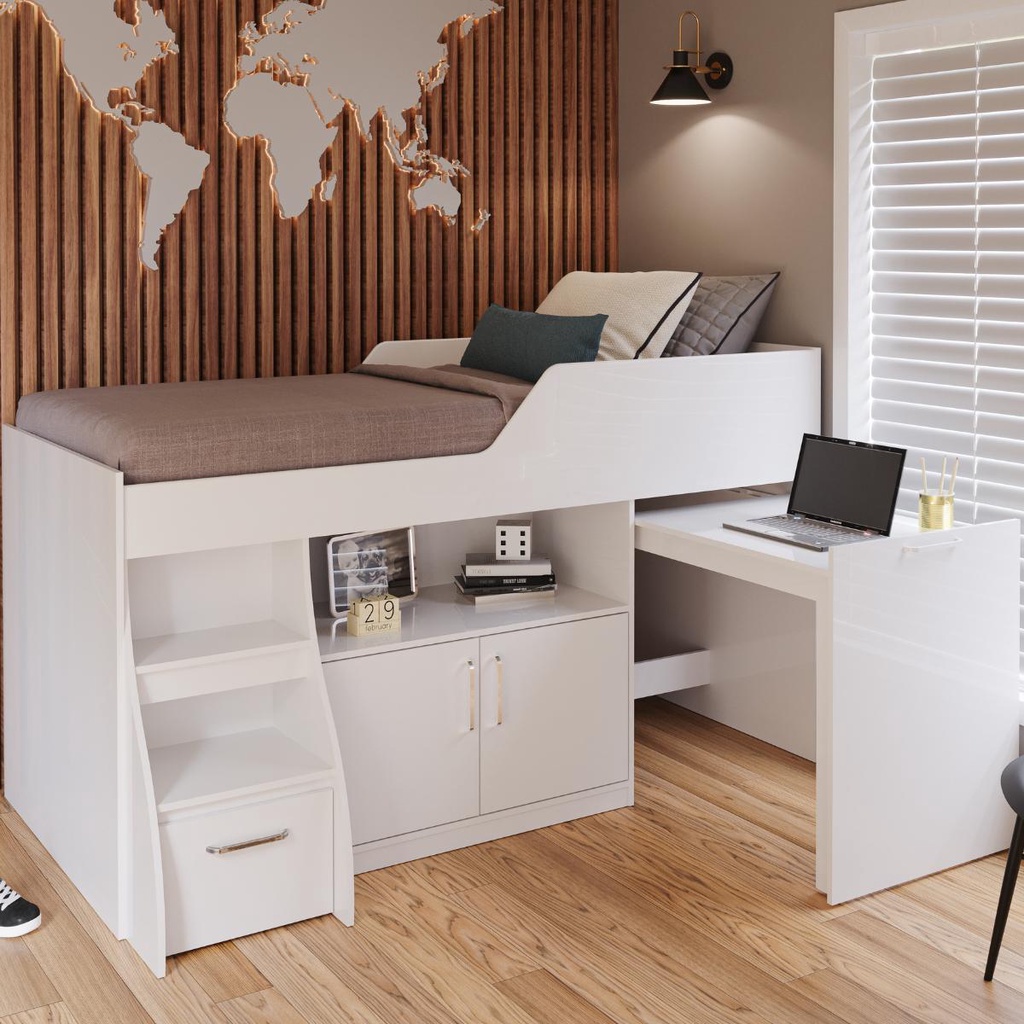 Cama Multifuncional Solteiro com Armário e Escrivaninha 100% MDF Bianca ...
