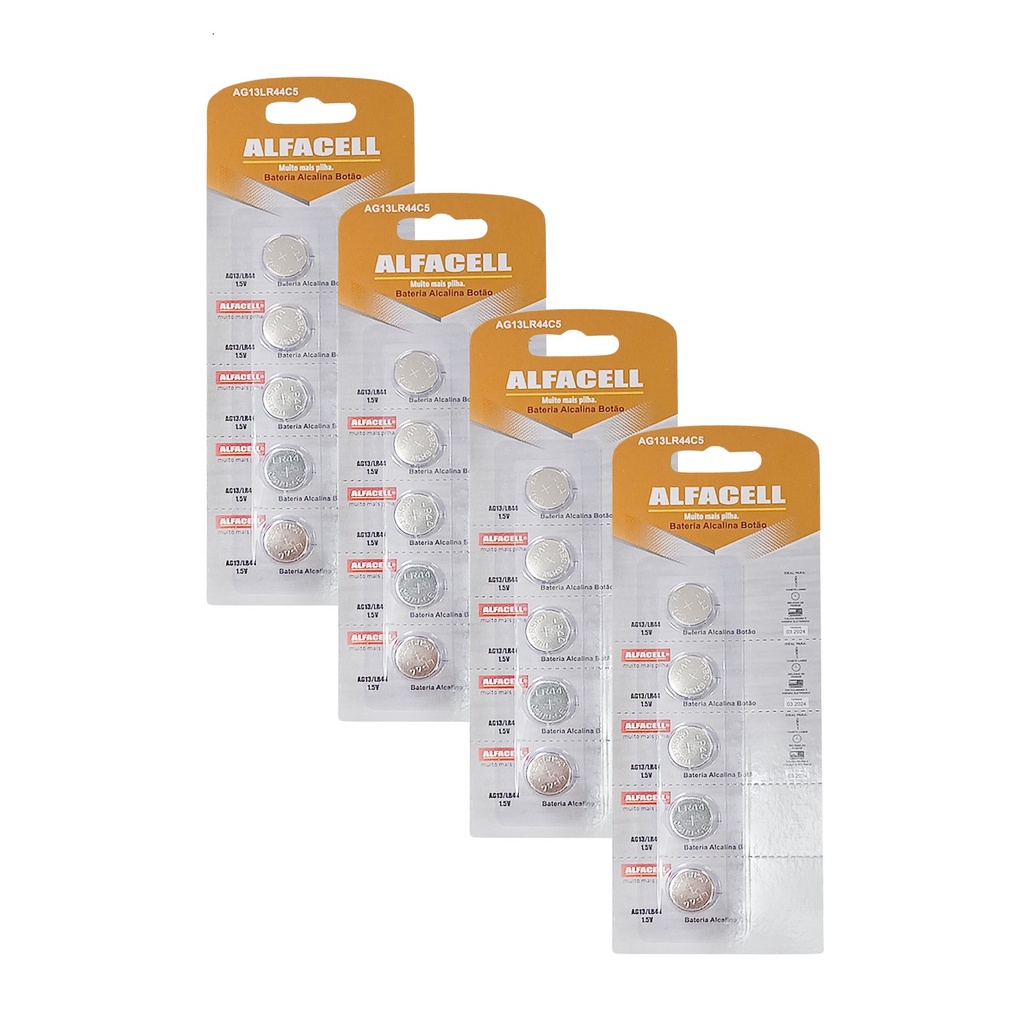 Bateria Botão AG13 LR44 Alfacell Pilha Alcalina Original 20 Unidades ...