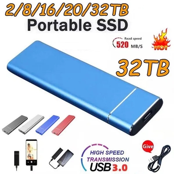 32TB SSD Externo Portátil De Alta Velocidade 2/4/8/16TB Disco Rígido Sólido USB 3.1 Tipo C ...