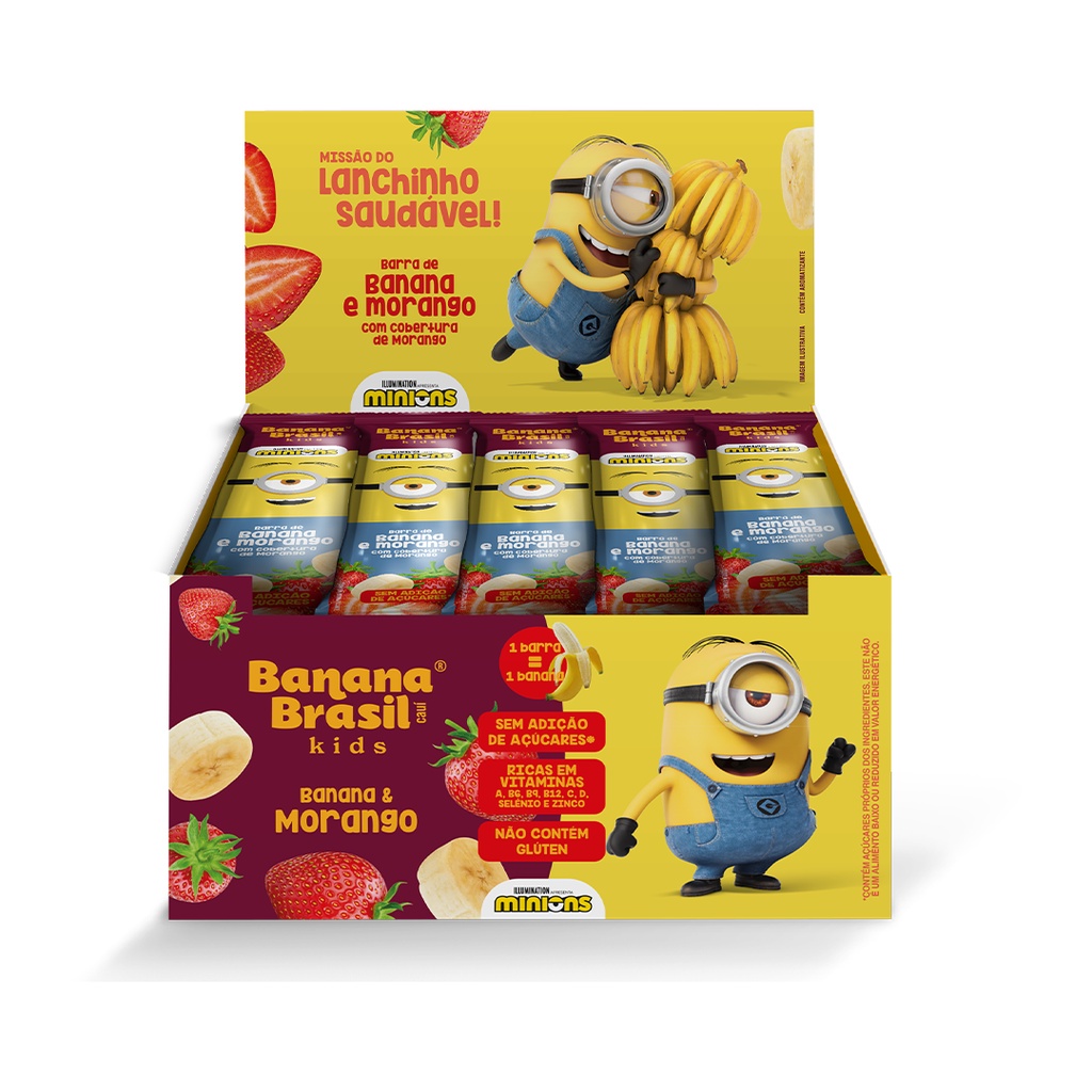 Barra de Fruta Minions Banana e Morango Com Cobertura de Morango ...