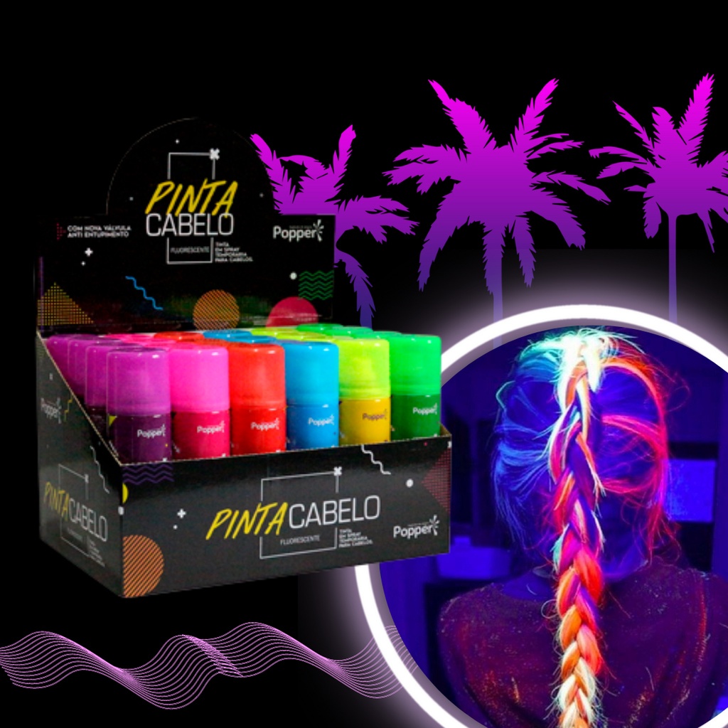 Tintas de Cabelo Spray Flourescente Brilha na Luz Negra Cores Variadas ...