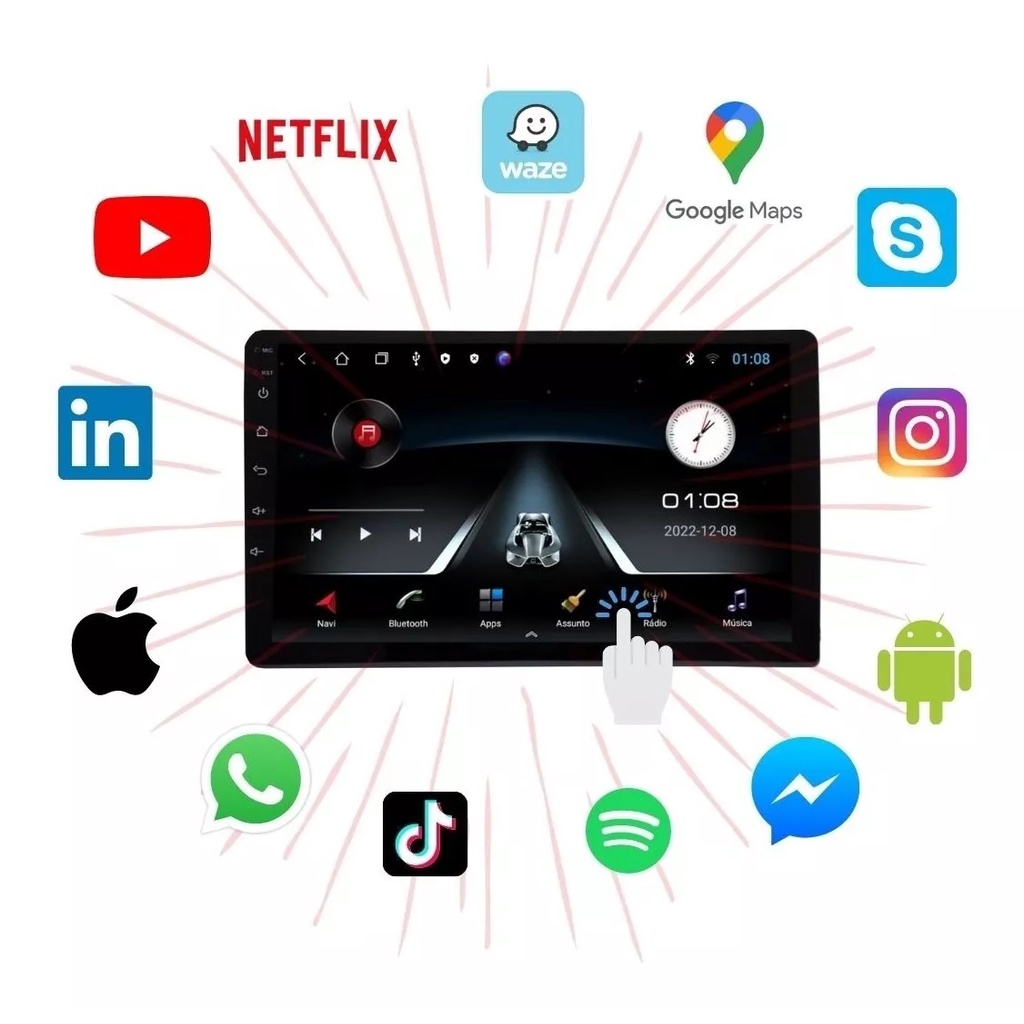 Kit Multimidia C3 2023 9 Pol Android 12 OctaCore 2gb WiFi 4G Carplay ...