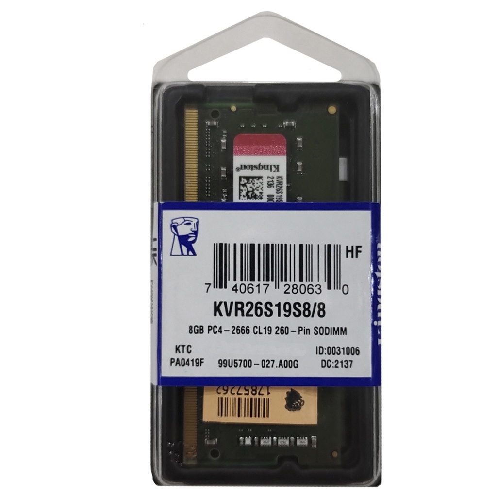 Memória RAM ValueRAM 8GB 1 Kingston KVR26S19S8/8 pc4 m84 | Shopee Brasil