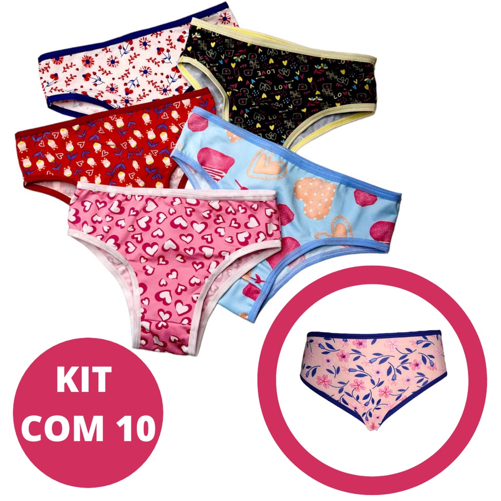 10 calcinhas infantil estampadas Microfibra com forro Colorida | Shopee ...