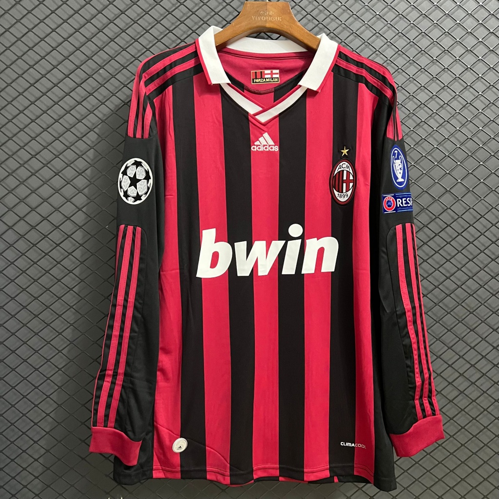 2009-2010AC Milan camisa casa n ° 80 Ronaldinho futebol uniforme de manga comprida Nome ...
