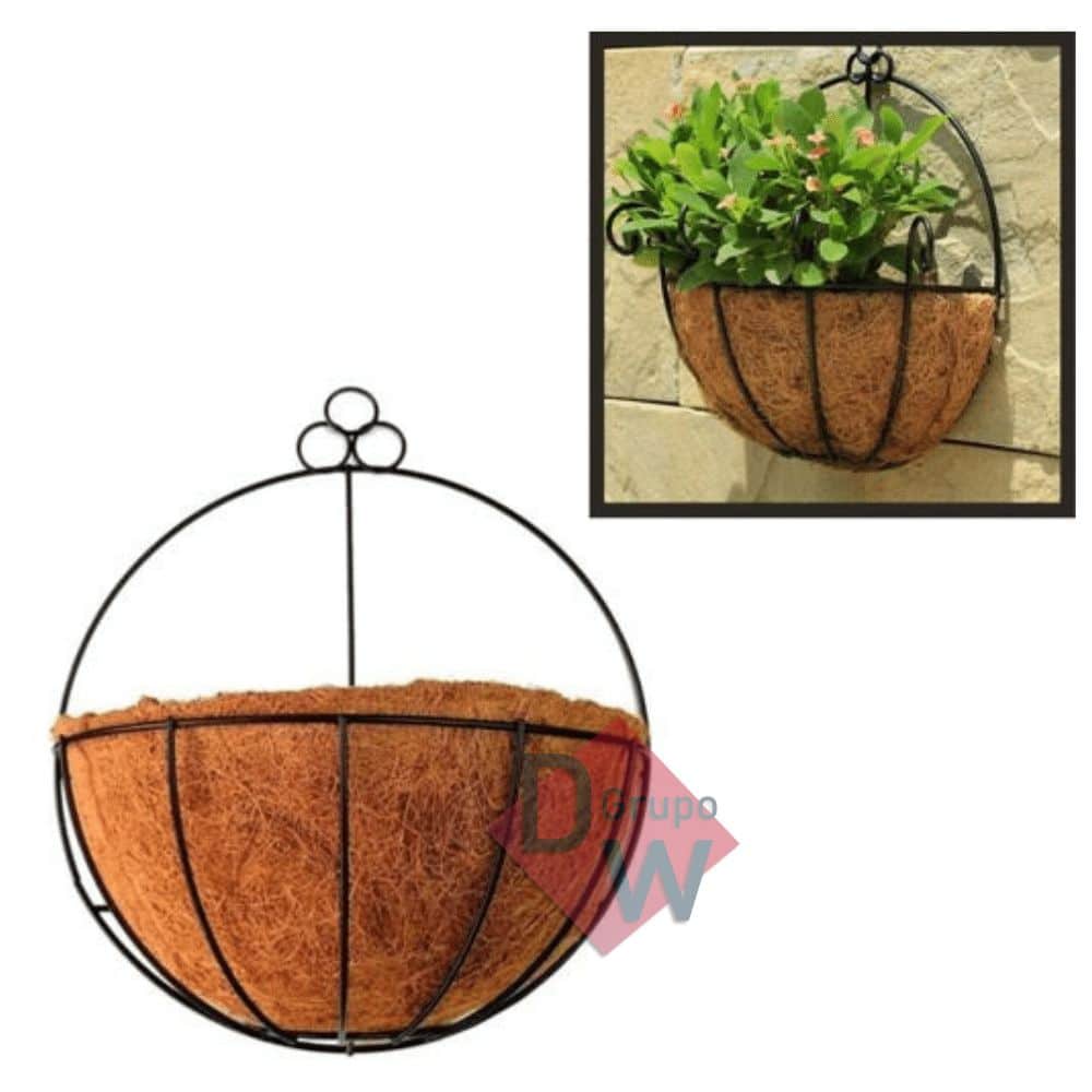 2 Vasos Cuia Fibra de Coco c/Suporte Meio Vaso Vertical 20cm - Faz a Boa!