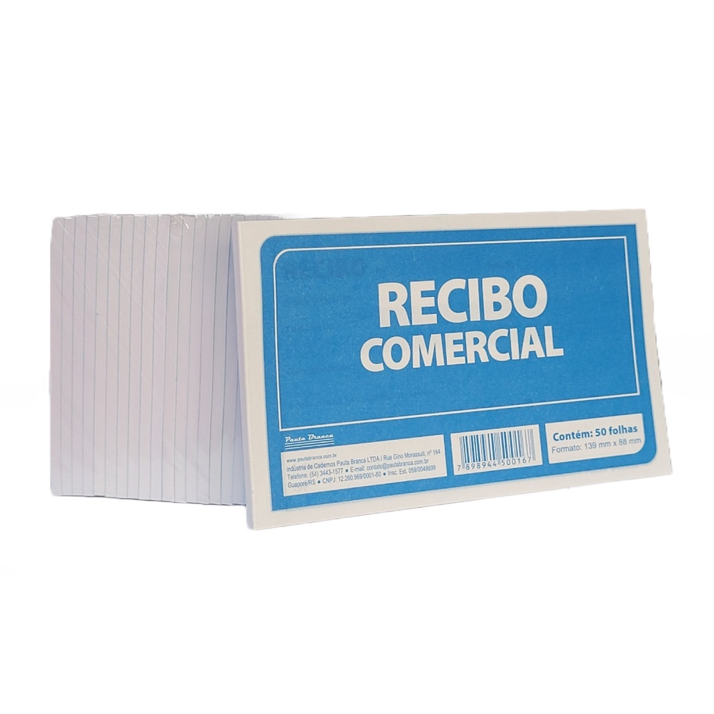 Bloco Recibo Comercial Sem Canhoto 50 Fls Pauta Branca Pct 20 Un | Shopee Brasil