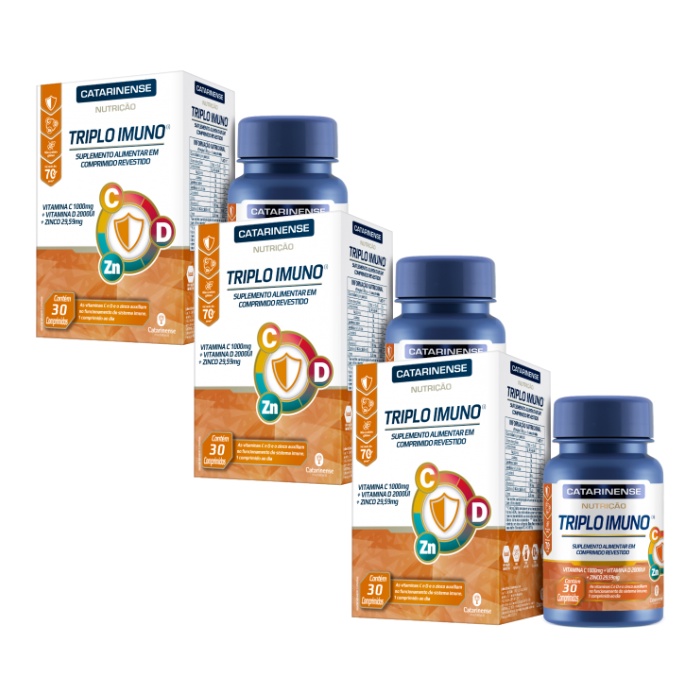 Triplo Imuno Vitamina C + Vitamina D + Zn 30 Comprimidos - Kit C/3 ...
