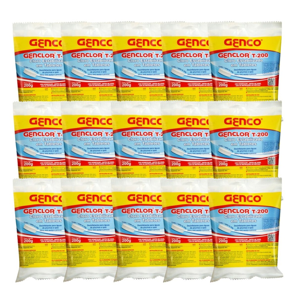 Kit 15 Unidades Cloro Tablete Tradicional Genco 200gr | Shopee Brasil