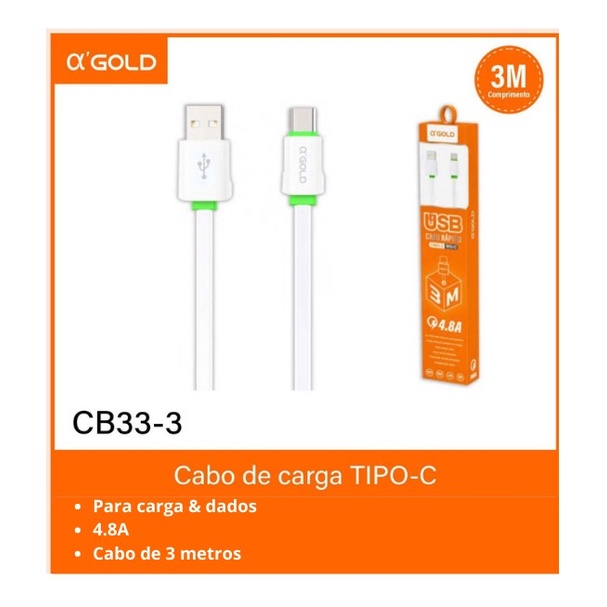 Cabo Carregador Para Samsung 3m Cabo Usb Tipo C Cb33-3 | Shopee Brasil