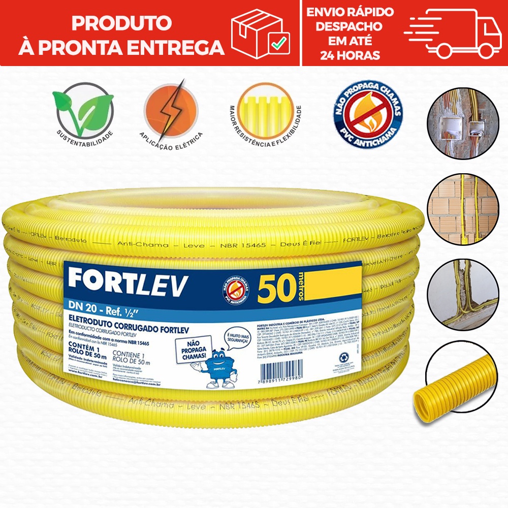 Eletroduto Conduíte Corrugado Flex 1/2 20mm 50m Antichamas | Shopee Brasil